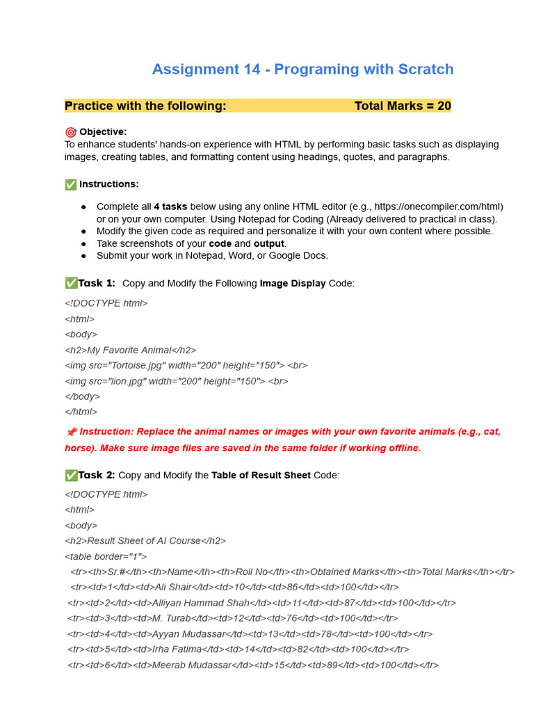 Assignment 14 - Programing With Scratch | PDF | Scratch (Programming Language) | Computer ...