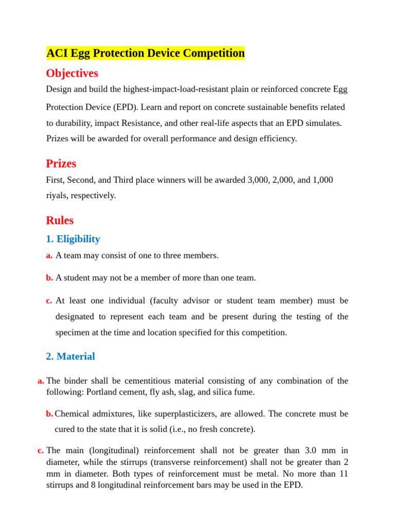 ACI Egg Protection Device Competition Updated 1 | PDF | Concrete ...