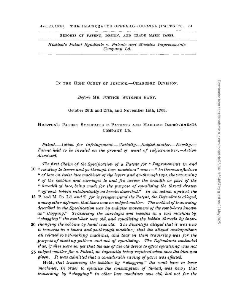Hickton's Patent Syd V Patents and Machine | PDF | Textile Arts