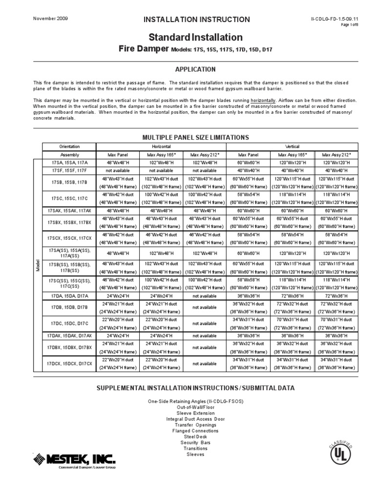 Standard Installation: Fire Damper | PDF | Duct (Flow) | Framing ...