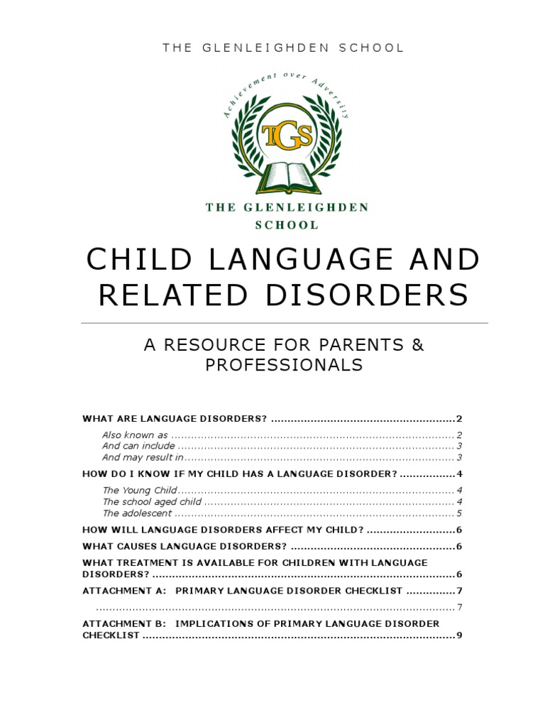 Child Language and Related Disorders: A Resource For Parents ...