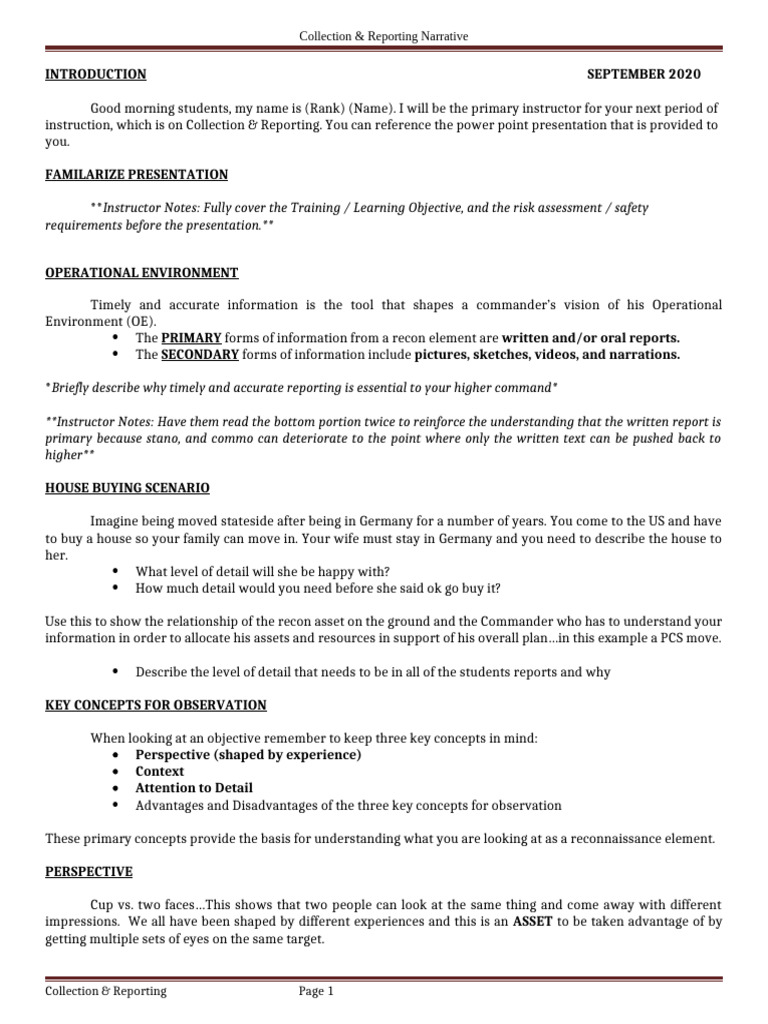 Collection & Reporting Training Guide | PDF | Attention | Information
