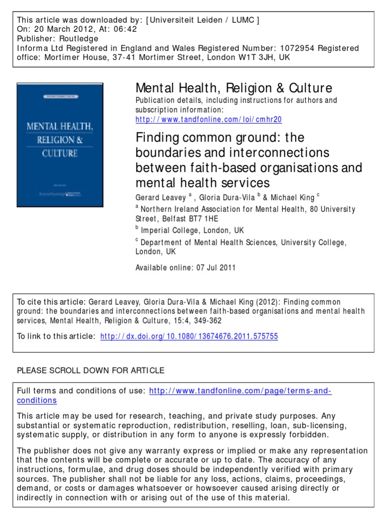 Faith Based Organizations and Mental Health Care | PDF | Psychiatry ...