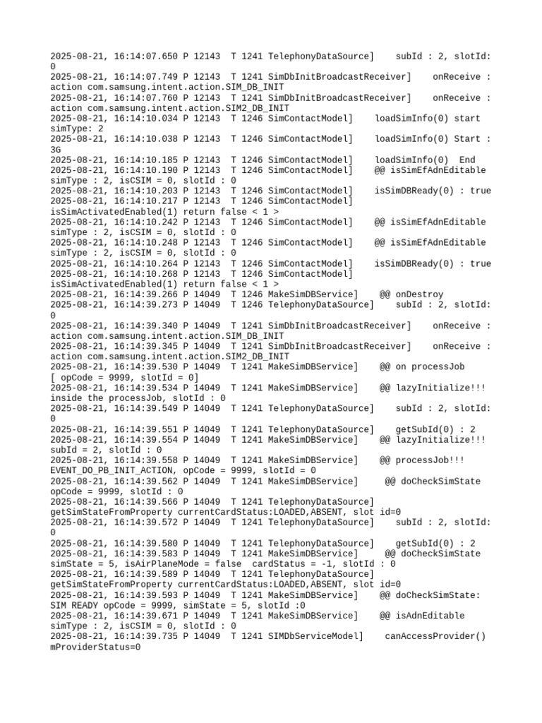 SIM Database Initialization Log | PDF