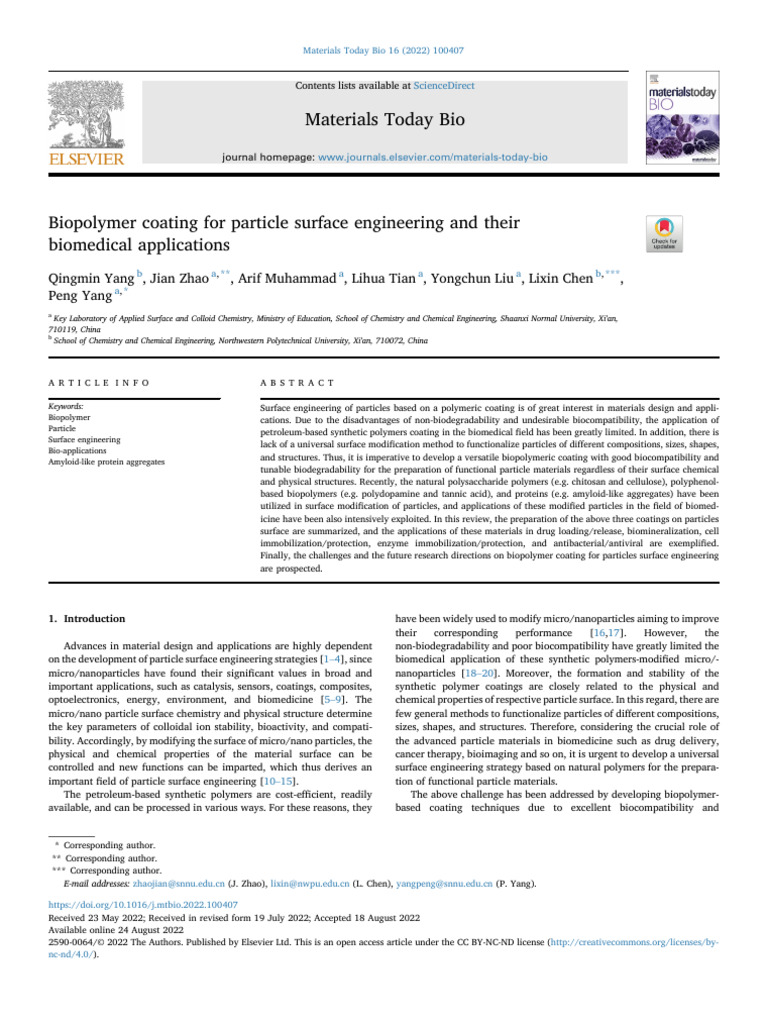 Biopolymer Coating For Biomedical Application | PDF | Biopolymer ...