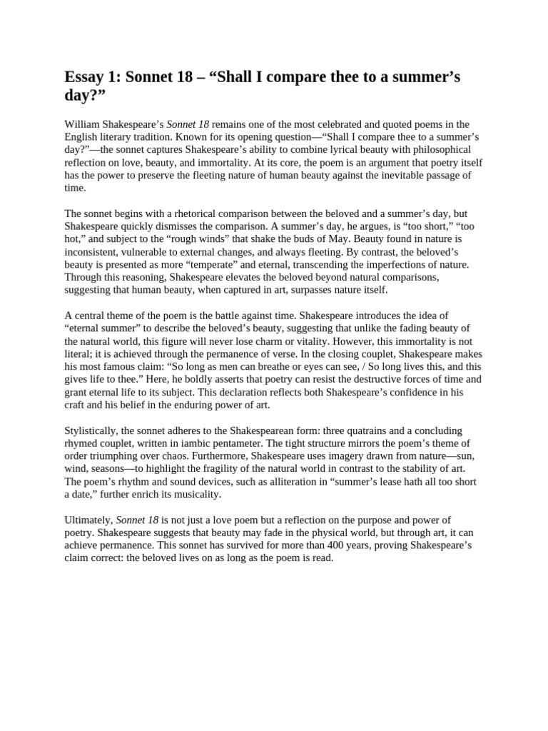 Shall I Compare Thee To A Summers Day | PDF | Poetry | Literary Criticism