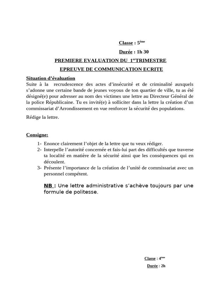 Epreuve de communication écrite 2025 | PDF