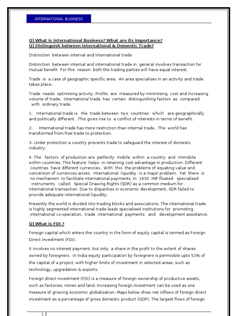 Q) What Is International Business? What Are Its Importance? Q ...