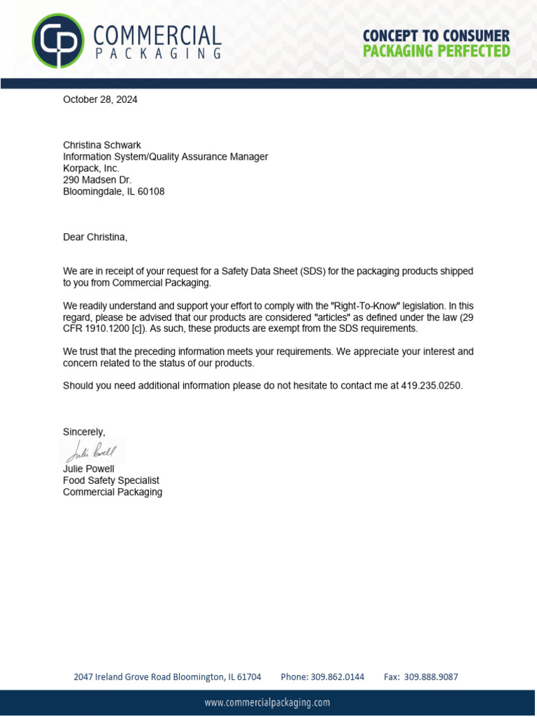Korpack SDS Letter 2024 | PDF