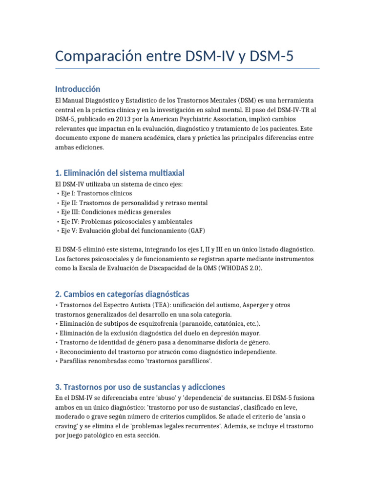 Diferencias Clave entre DSM-IV y DSM-5 | PDF | Manual Diagnóstico y ...