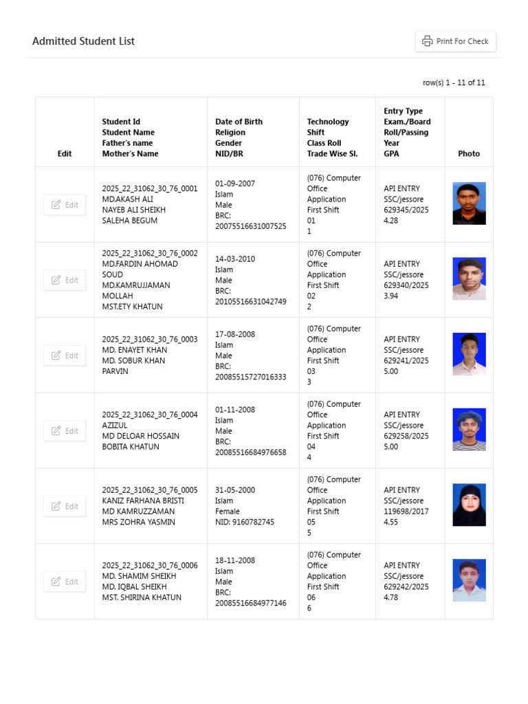 Student Entry Report | PDF