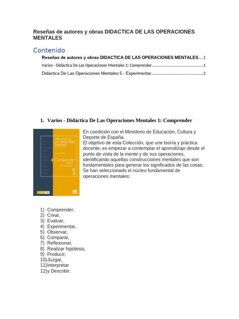 Reseñas de Autores y Obras Didactica de Las Operaciones Mentales | PDF | Mente | Aprendizaje
