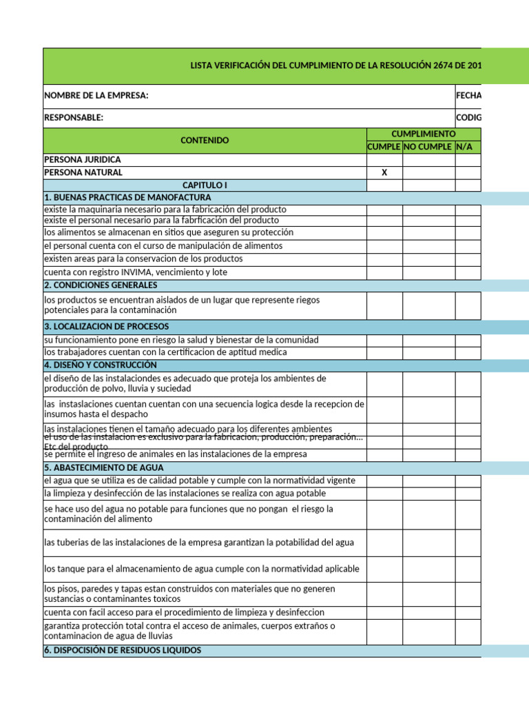 Lista Verificación Del Cumplimiento de La Resolución 2674 de 2013 | PDF ...