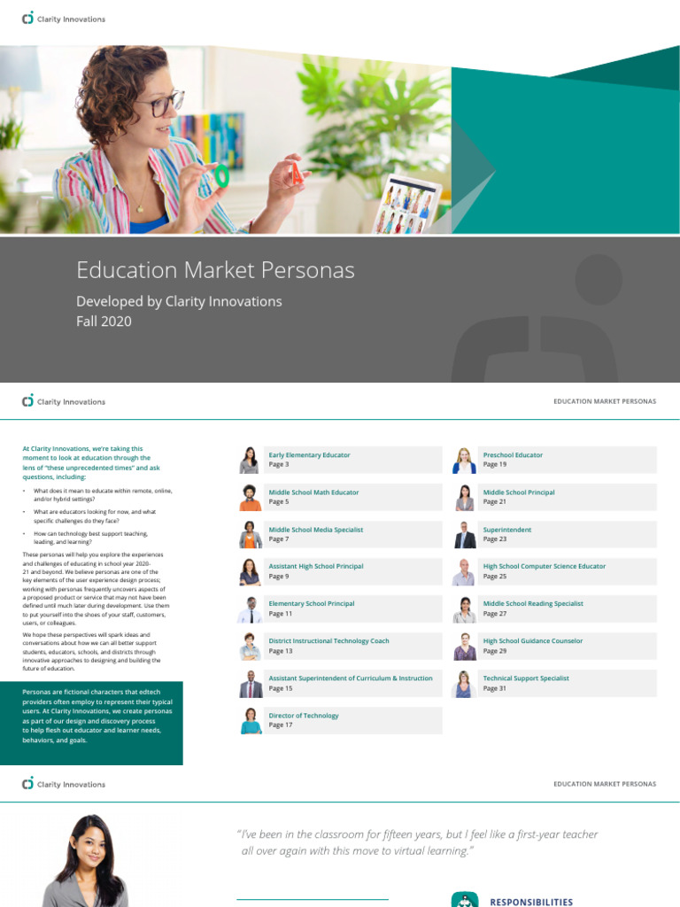 Clarity Innovations Personas Nov2020 0 | PDF | Teachers | Educational ...