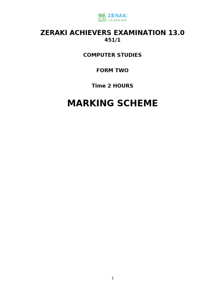 Computer Studies Exam Marking Scheme | PDF | Computer Data Storage ...
