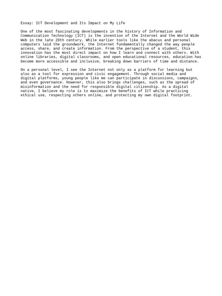 LITE W2 W3 Essay ICT Development and Its Impact | PDF