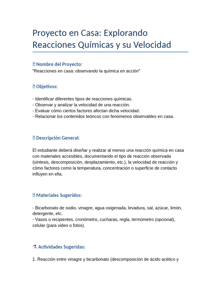 Proyecto Reacciones Quimicas en Casa | PDF