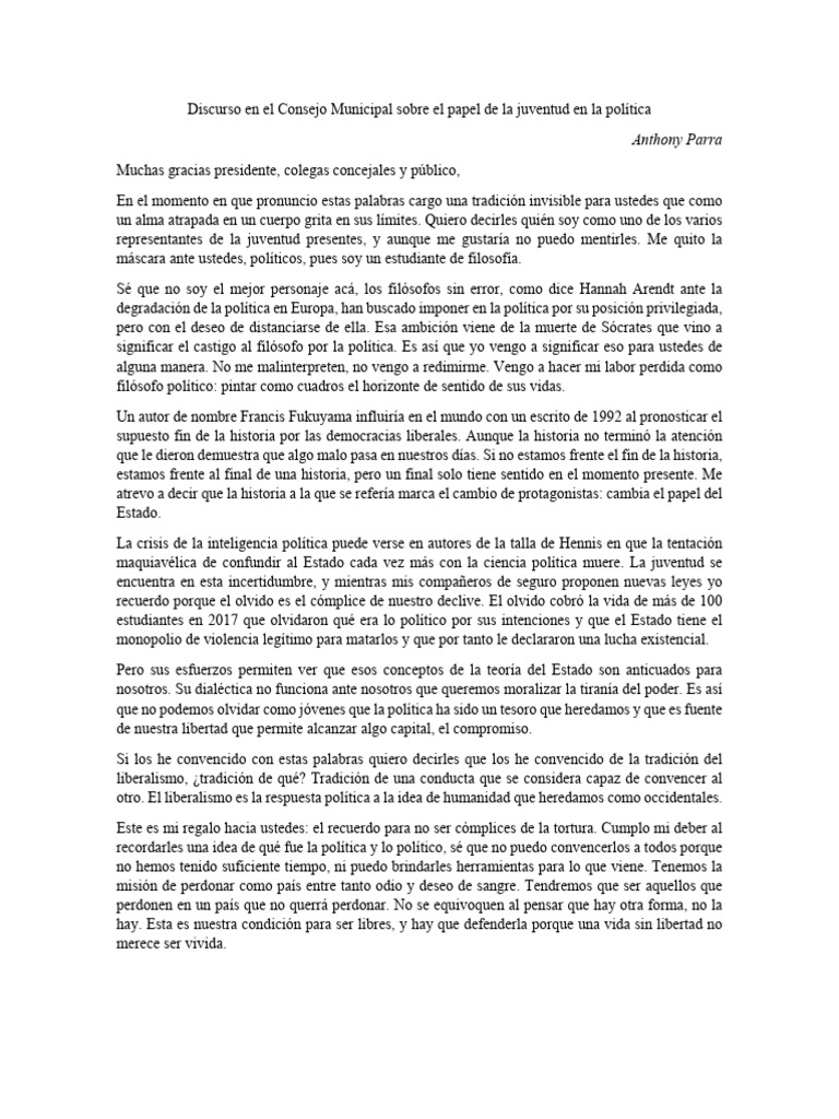 Anthony Parra - Discurso | PDF