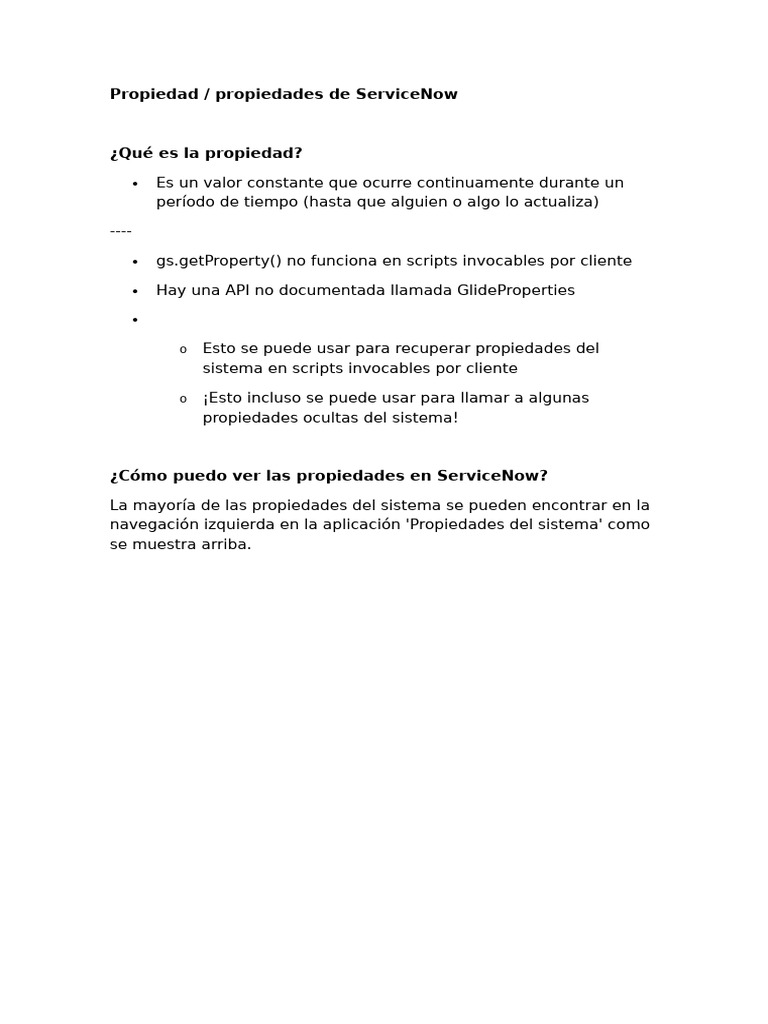 Propiedades en ServiceNow: Guía Completa | PDF | Caché (Computación ...