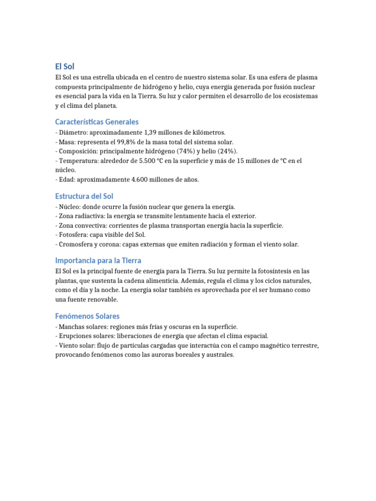 Características y funciones del Sol | PDF