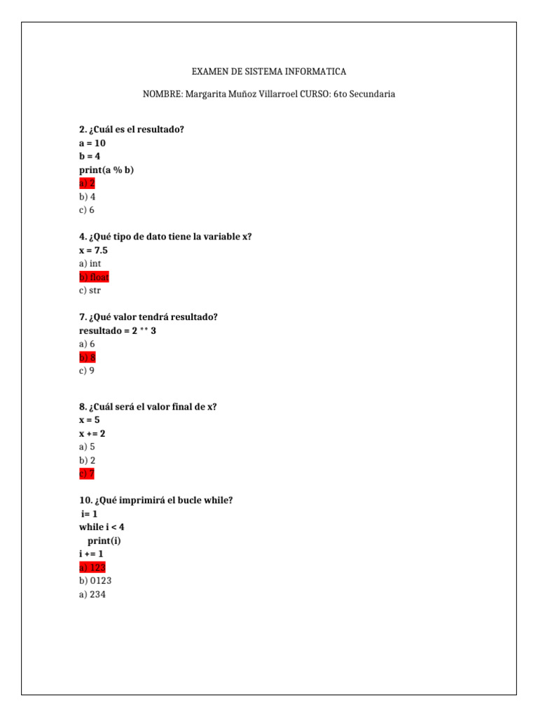 Examen Preguntas Python | PDF