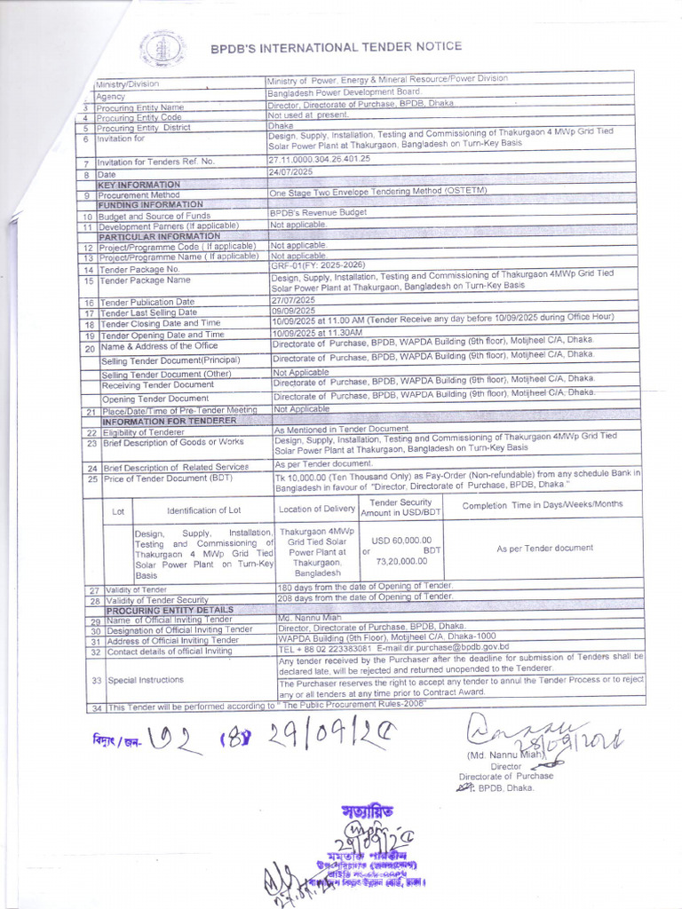 Thakurgaon-Solar Tender Notice | PDF