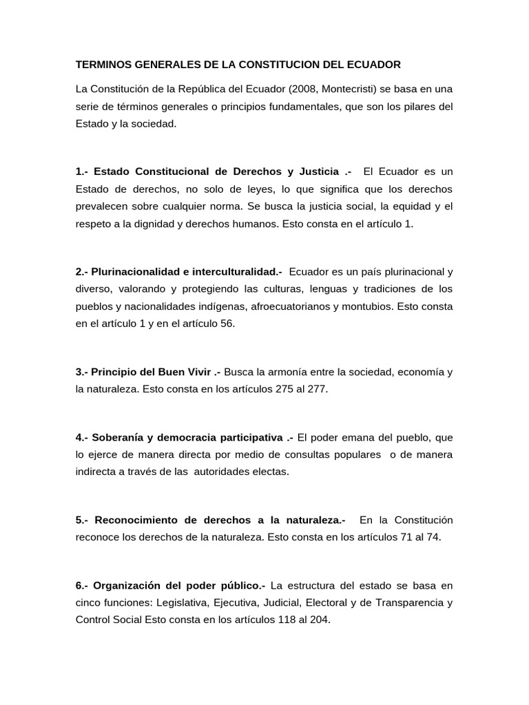 Terminos Generales de La Constitucion Del Ecuador | PDF