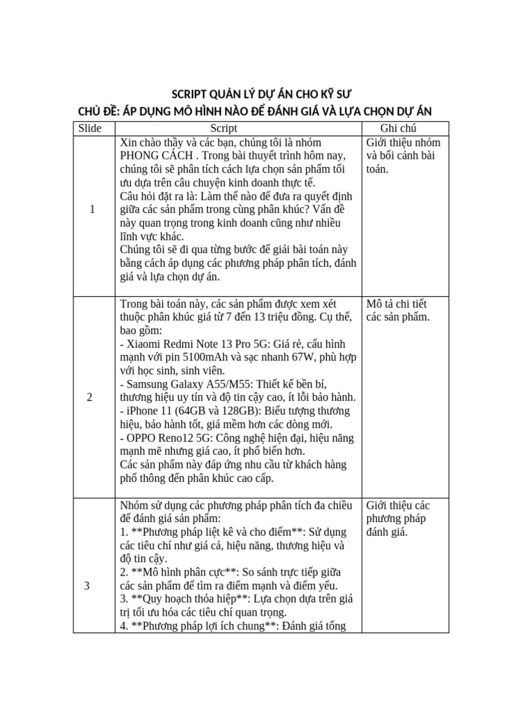 Script Quản Lý Dự Án Cho Kỹ Sư | PDF