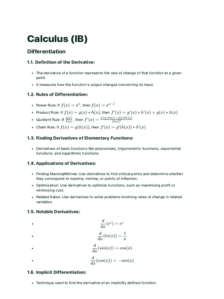 Calculus (IB) | PDF | Integral | Derivative
