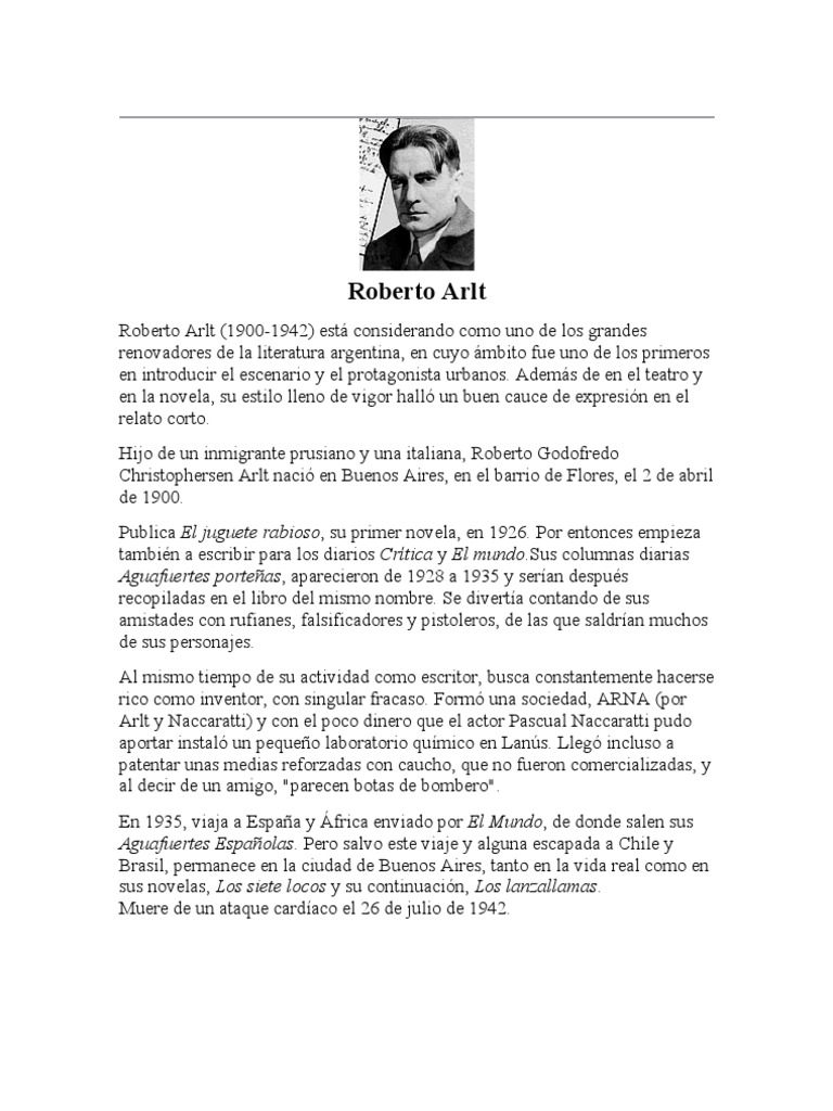 Roberto Arlt - Biografia | PDF
