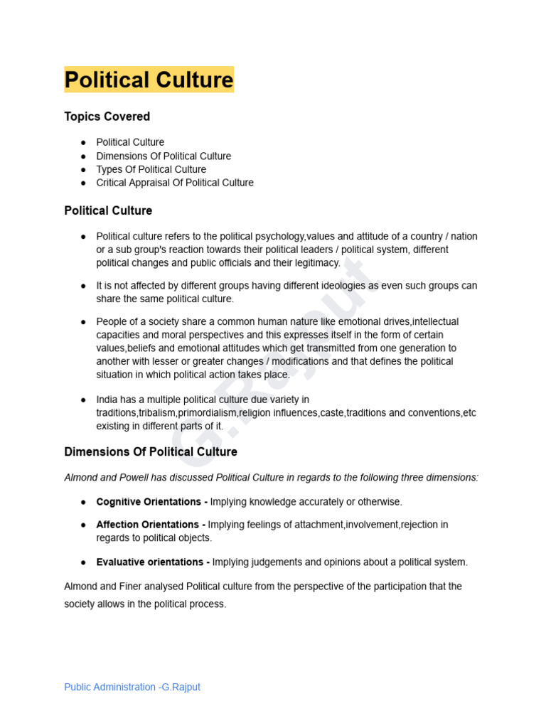 Political Culture Notes | PDF | Attitude (Psychology) | Feeling