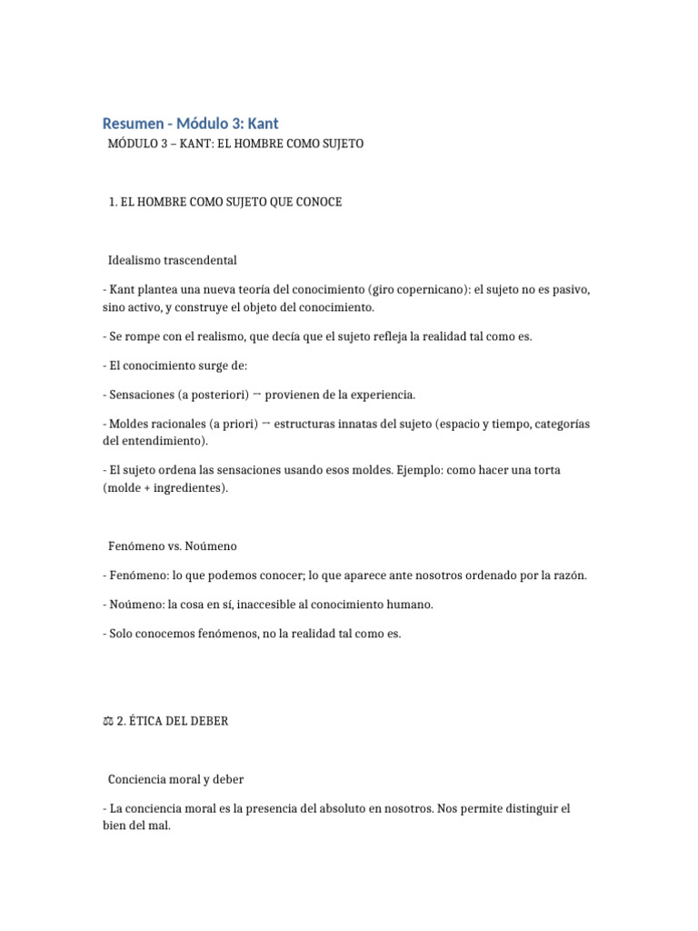 Resumen Kant Modulo3 | PDF | Immanuel Kant | Moralidad