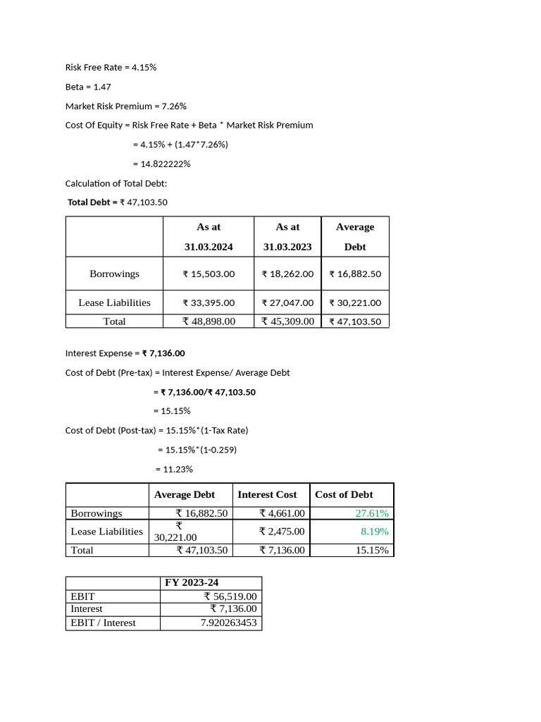 WACC Calculation and Risk-Free Rate Analysis | PDF | Cost Of Capital ...