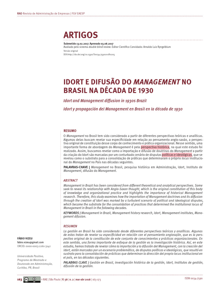 Idort e Difusão Do Management No Brasil Na Década de 1930 | PDF ...
