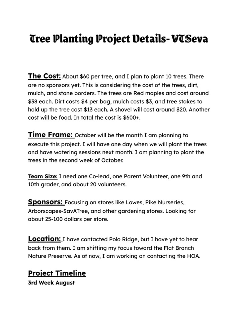 Tree Planting Project Details - VTSeva | PDF