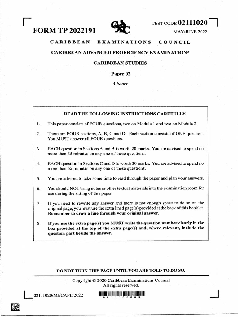 CAPE Caribbean Studies 2022 P2 | PDF