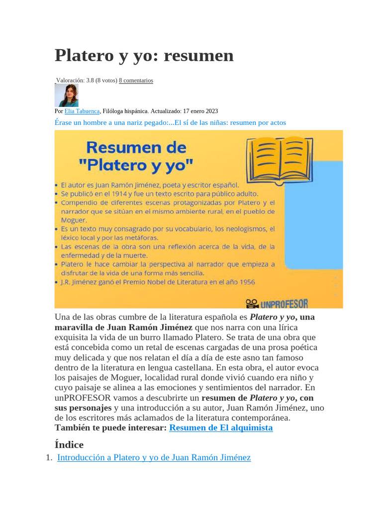 Platero y Yo Resumen | PDF