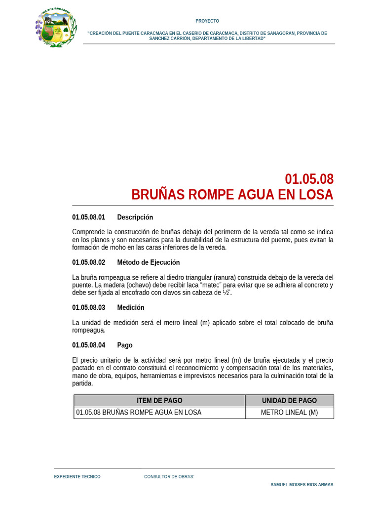 01.05.08 Bruñas Rompe Agua en Losa | PDF