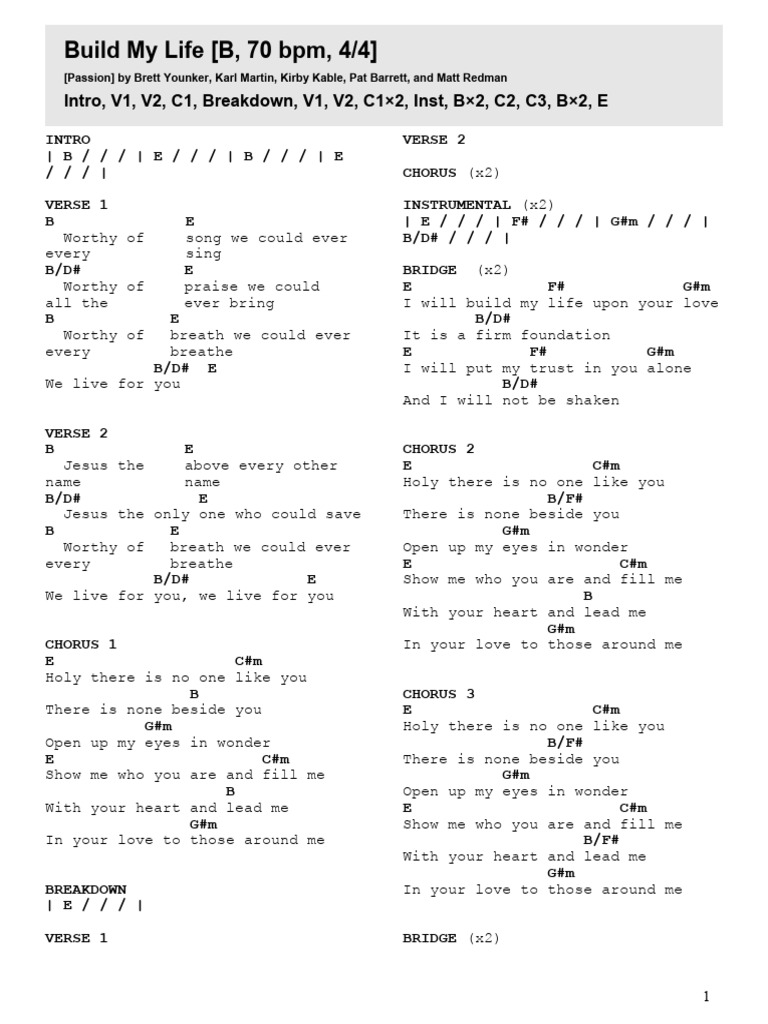 Build My Life - Chords and Lyrics | PDF