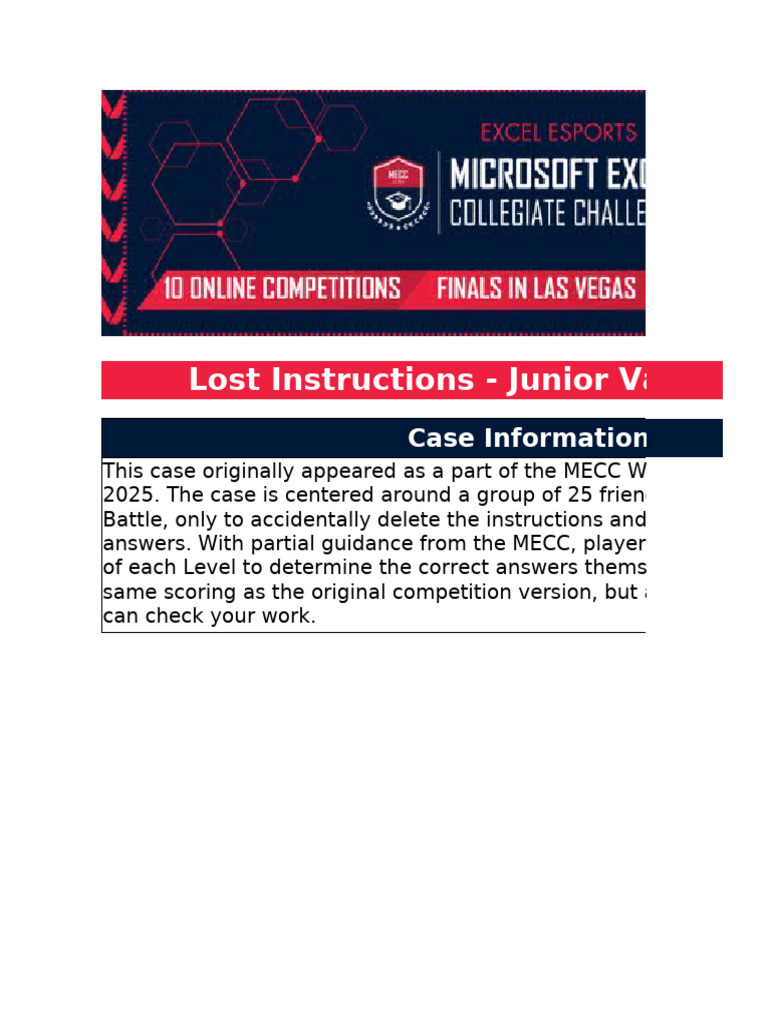Excel Battle: Lost Instructions Guide | PDF