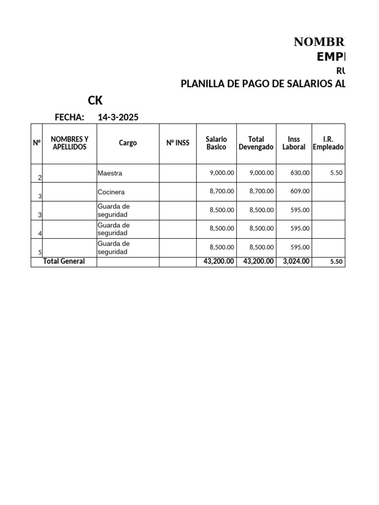 Ejemplo de Planilla | PDF