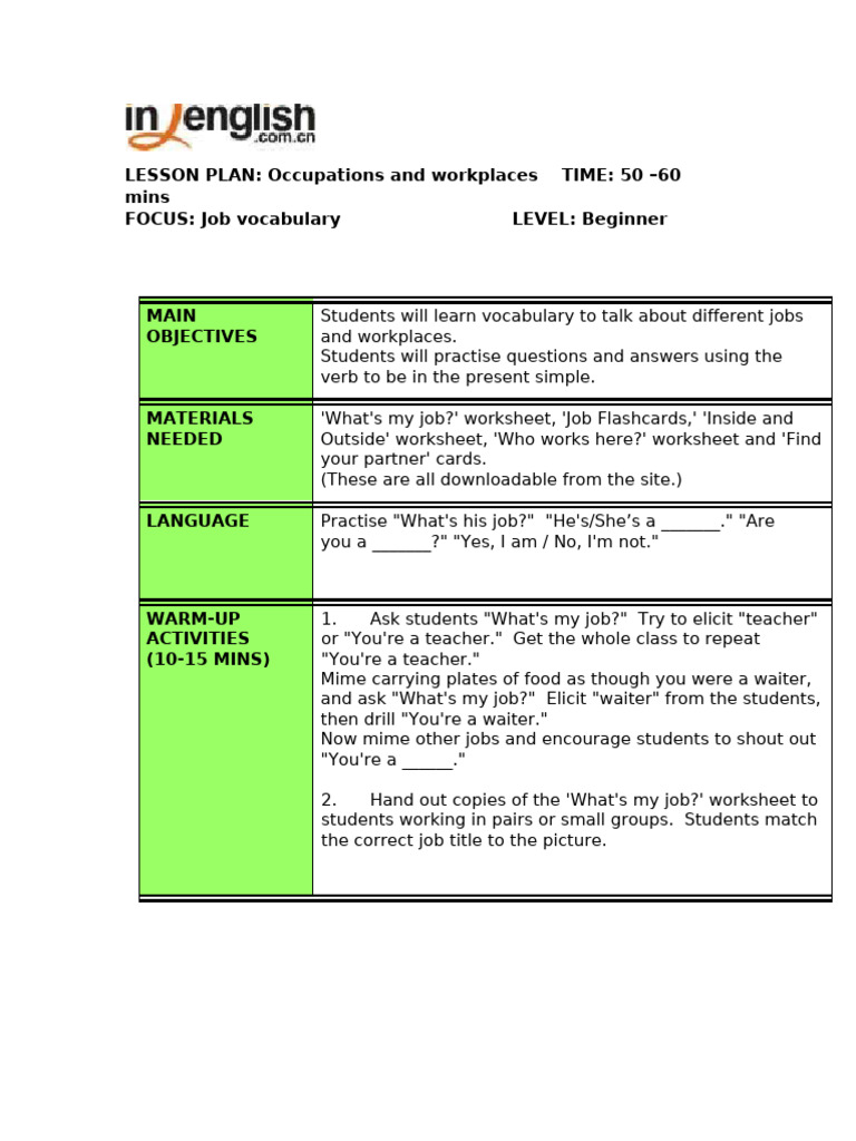 Grade 3 Occupations Lesson Plan | PDF | Linguistics | Human Communication