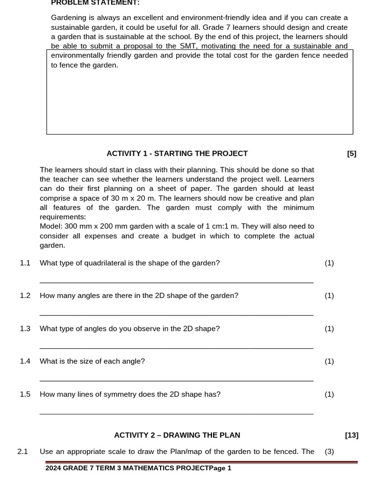 Grade 7 Sustainable Garden Project | PDF | Length | Shape