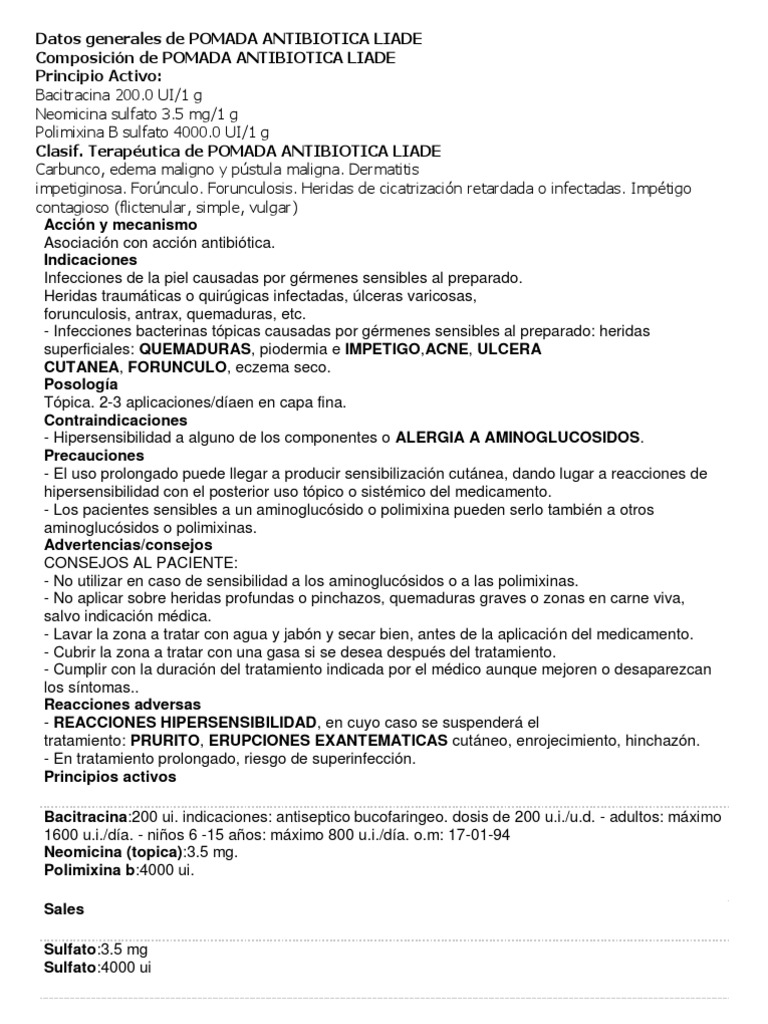 Datos Generales de Pomada Antibiotic A Liade | PDF | Ántrax ...