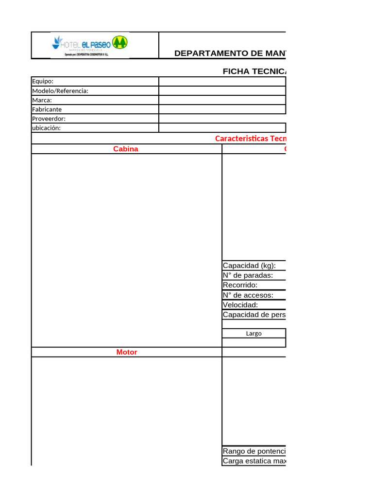 Ficha Tecnica Del Ascensor o Elevador y Formatos de Registros | PDF