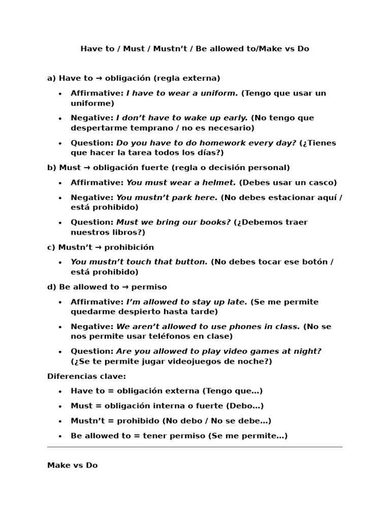 Uso de Have to, Must y Make vs Do | PDF
