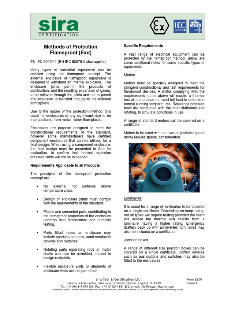 Methods of Protection - Flameproof Exd | PDF | Engines | Explosion