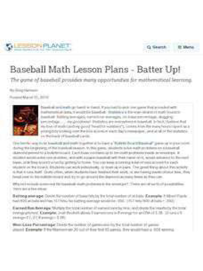 Baseball Math Lessons Article | PDF