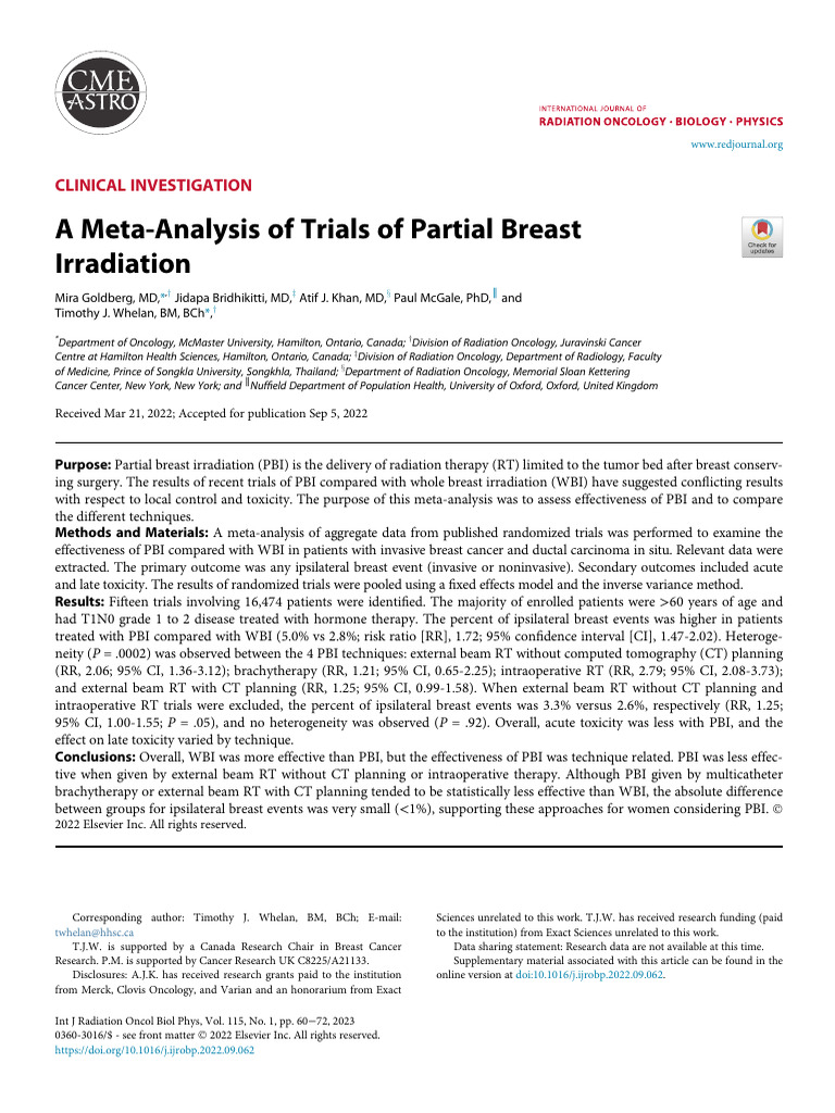A Meta Analysis of Trials of Partial Breast Irradi | PDF | Radiation ...