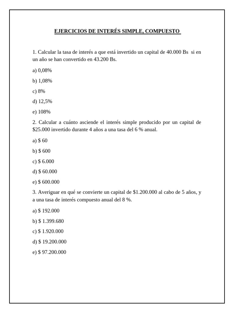 Examen de Interes Simple y Compuesto | PDF